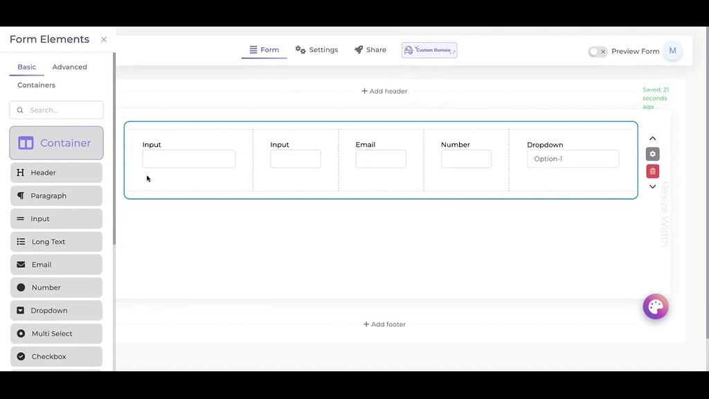 Creating form with containers - How To - FormBot